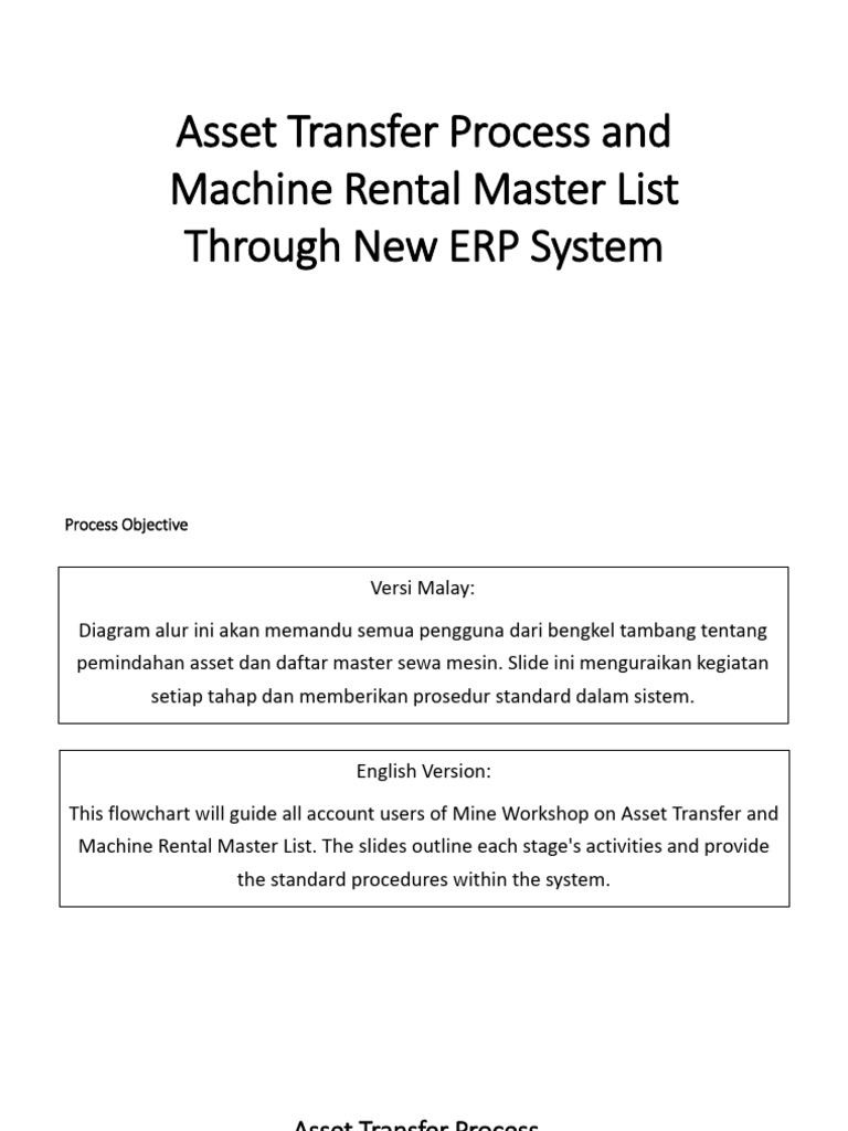 Asset Transfer Process Machine Rental Master List Through New ERP ...