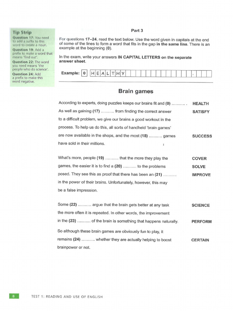 Writing Part 1 Word Formation Sample 1 | PDF