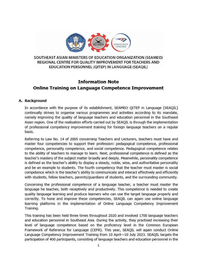 Information Note | PDF | Teachers | Language Education