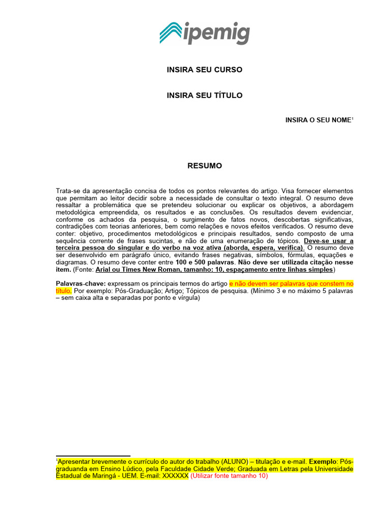 Template de TCC - Ipemig | PDF | Abstract (resumo) | Citação