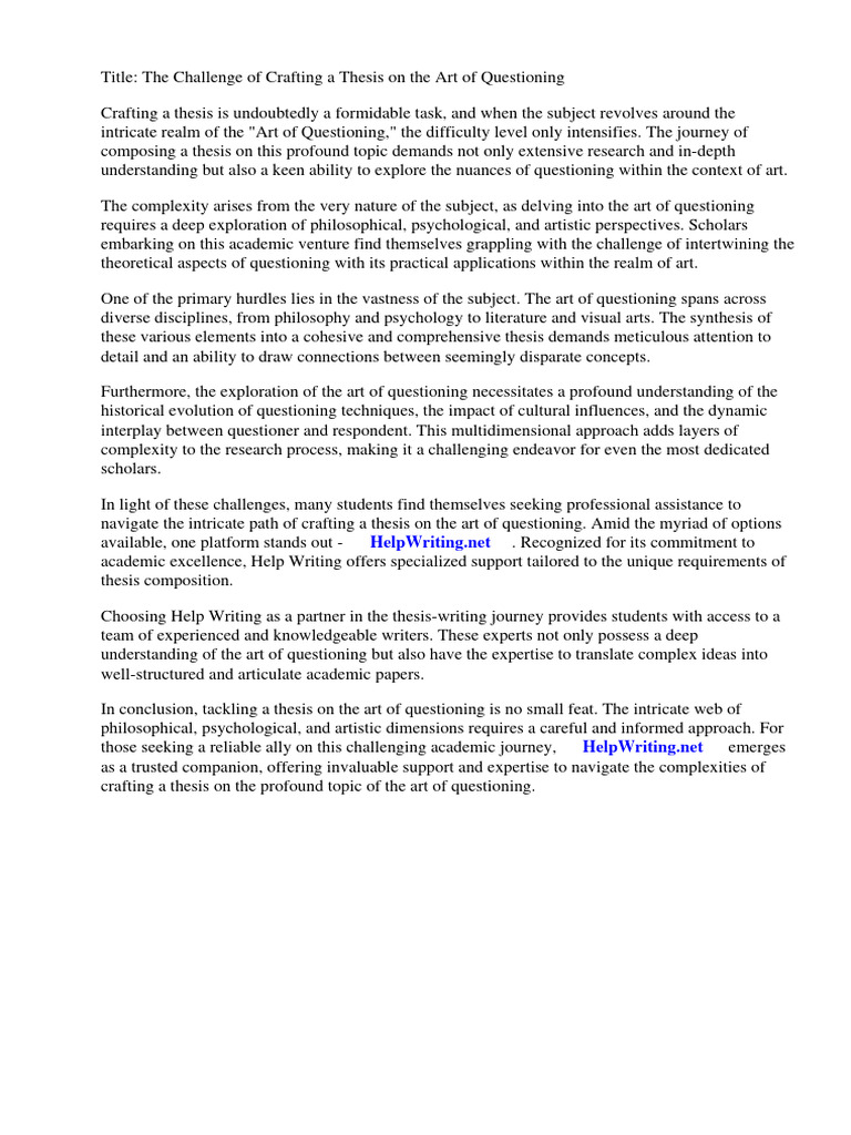 Thesis About Art of Questioning | PDF | Essays | Teachers