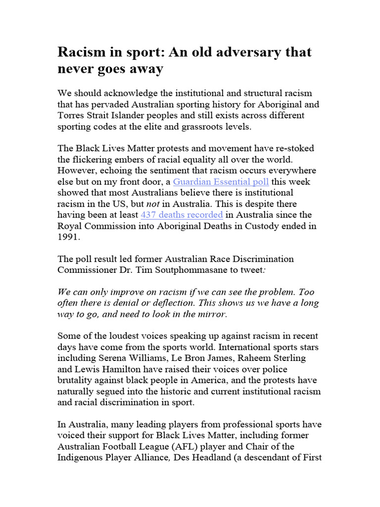 Racism in sport | PDF | Discrimination & Race Relations | Racism