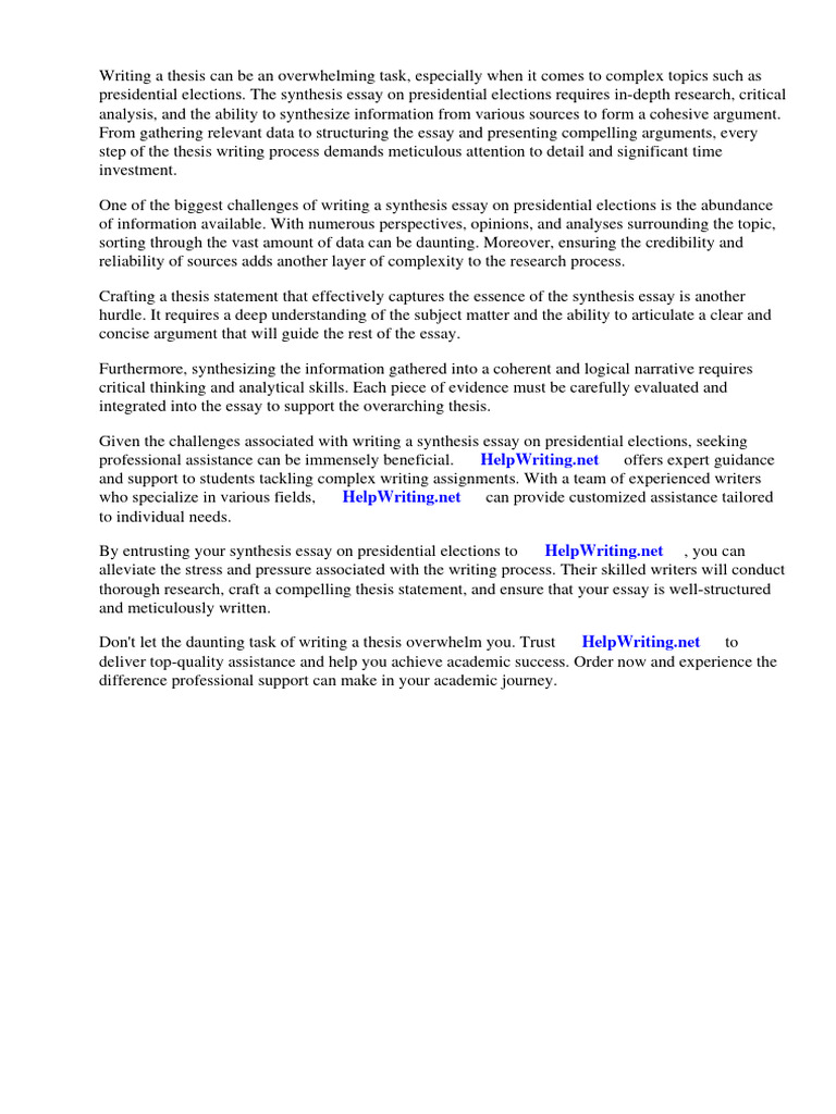 Synthesis Essay On Presidential Elections | PDF | Essays | Elections