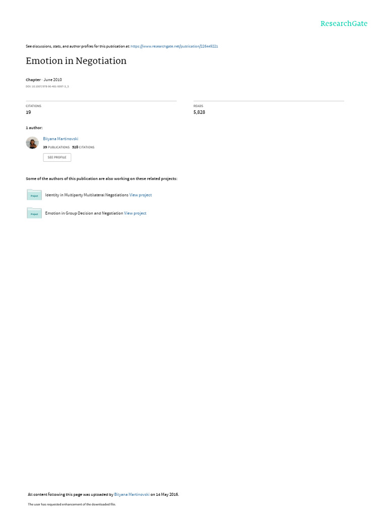 Emotion in Negotiation | PDF | Emotions | Negotiation