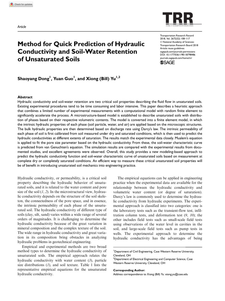 Method For Quick Prediction of Hydraulic Conductivity and Soil-Water Retention of Unsaturated ...