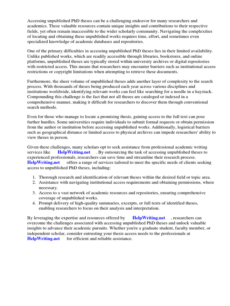 How to Access Unpublished Phd Thesis | PDF | Thesis | Digital Library