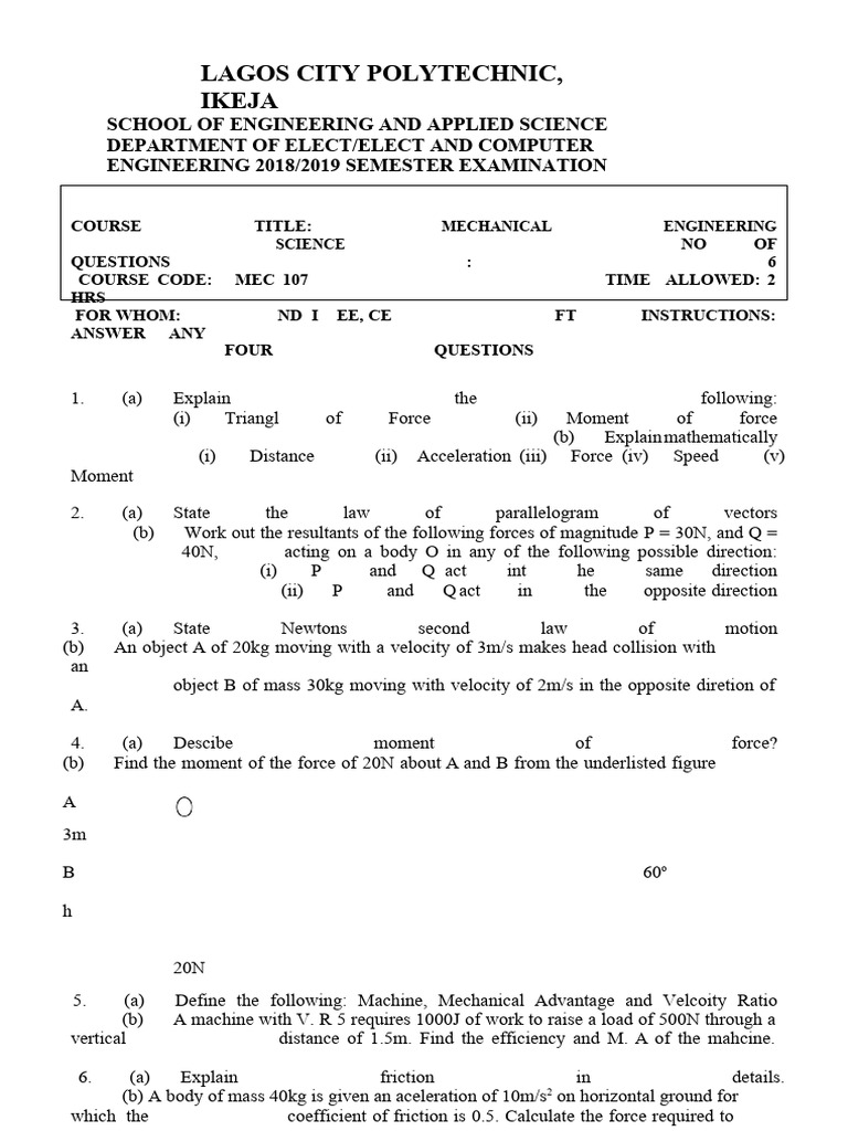 Mec 107 | PDF | Force | Acceleration