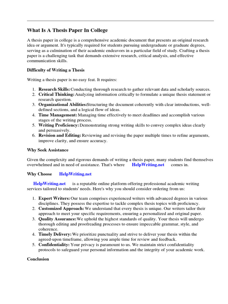What Is A Thesis Paper in College | PDF | Thesis | Critical Thinking