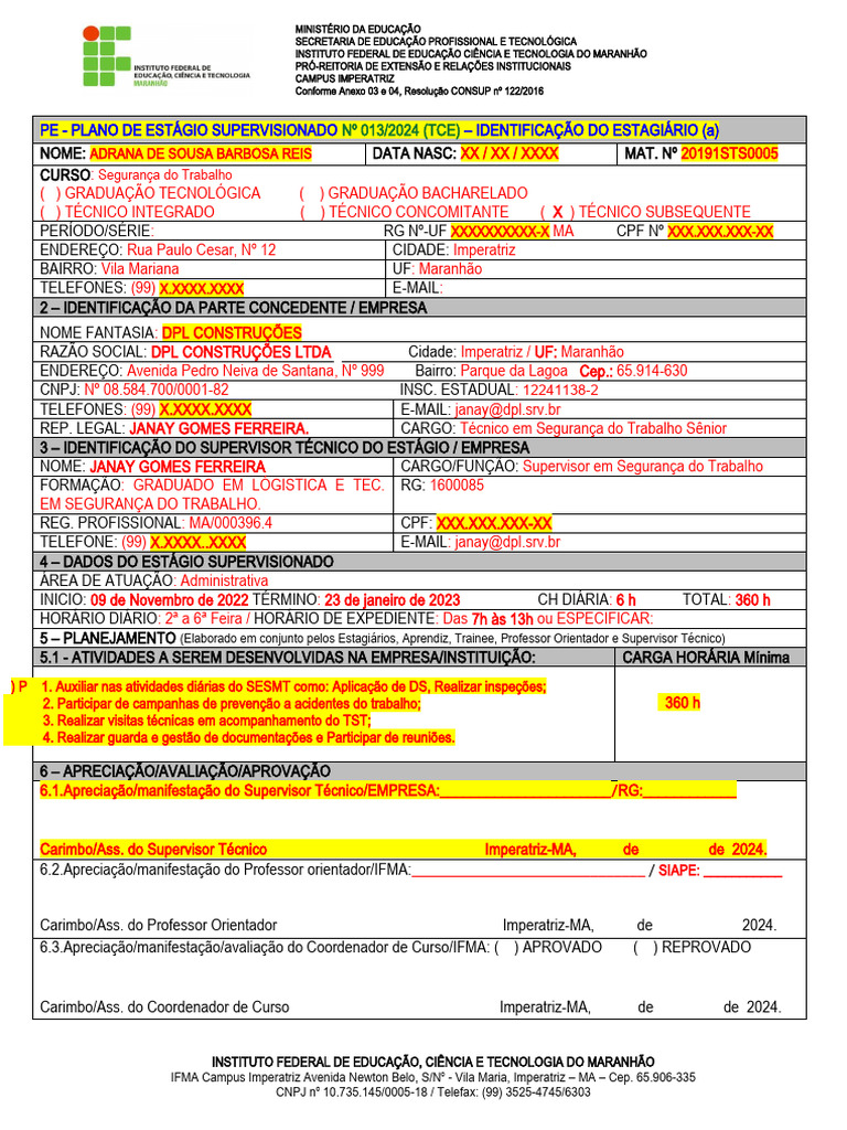 Modelo de PE - PLANO de ESTÁGIO 2024 | PDF