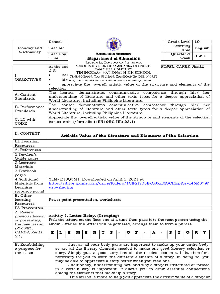 Eng 10 Q3W1 | PDF | Plot (Narrative) | Teachers
