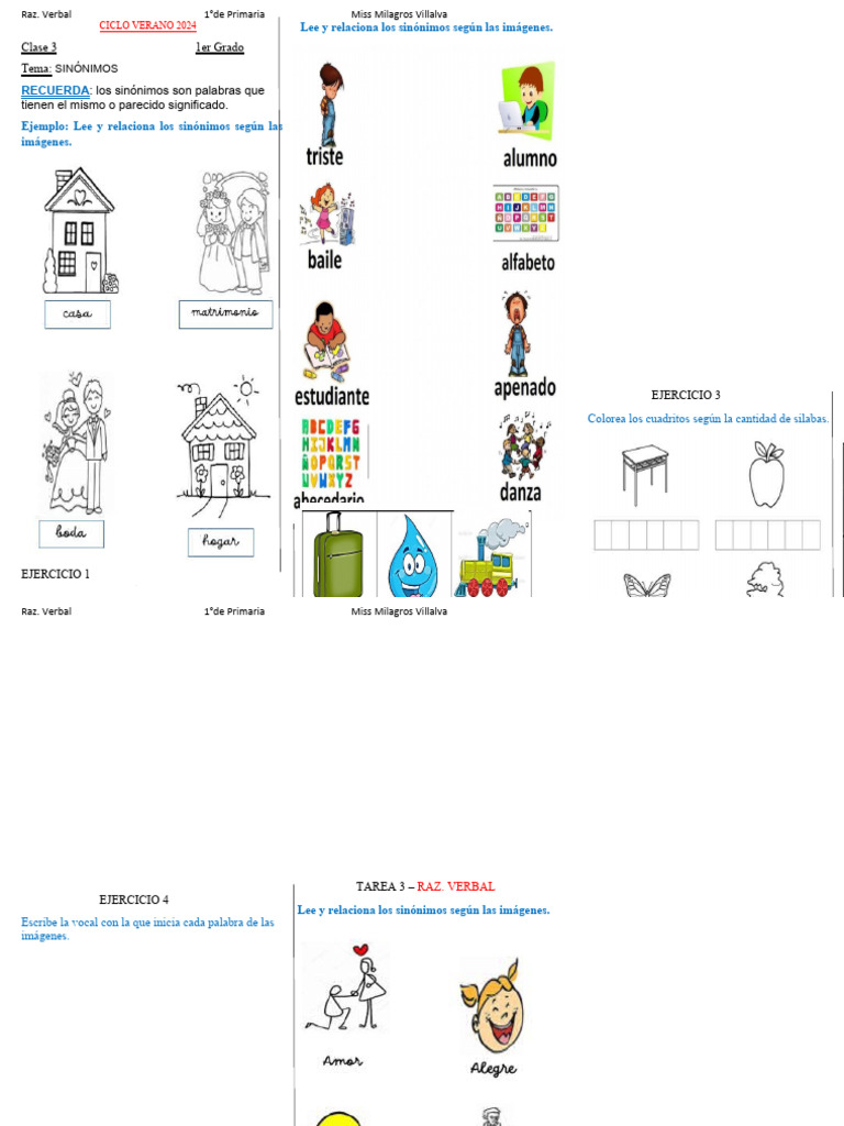 CLASE 3- SINONIMOS PRIMER GRADO | PDF