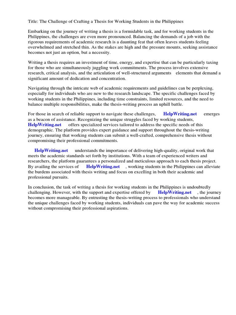 Thesis About Working Students in Philippines | PDF | Thesis
