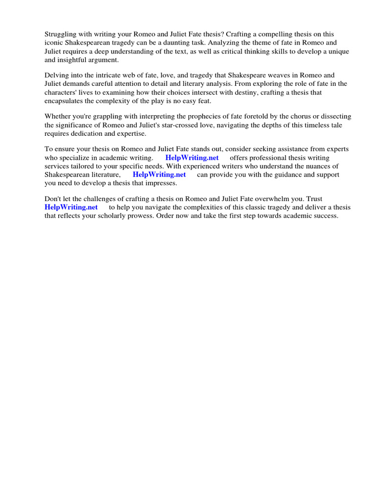 Romeo and Juliet Fate Thesis | PDF | Characters In Romeo And Juliet ...