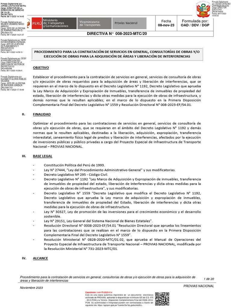 Directiva #008-2023-MTC.20 | PDF | Dominio eminente | Presupuesto