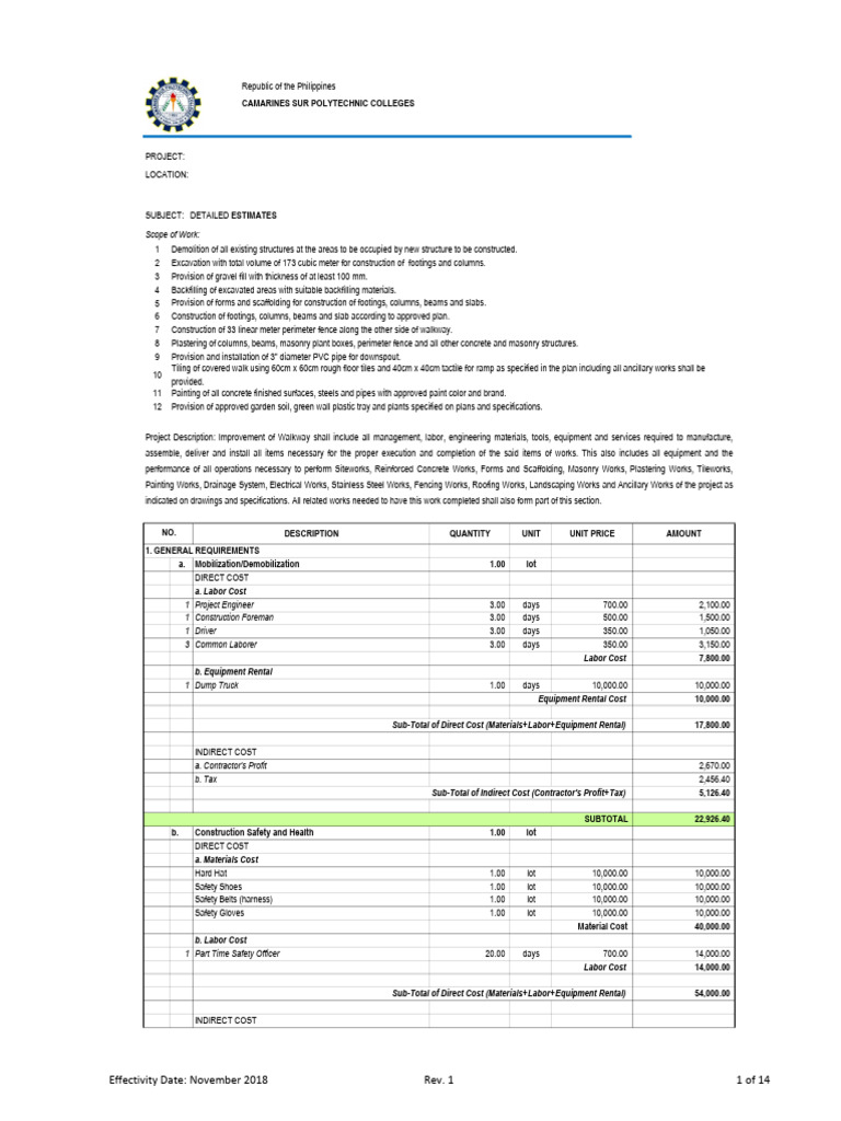 SAMPLE DETAILED ESTIMATES | PDF | Concrete | Pipe (Fluid Conveyance)
