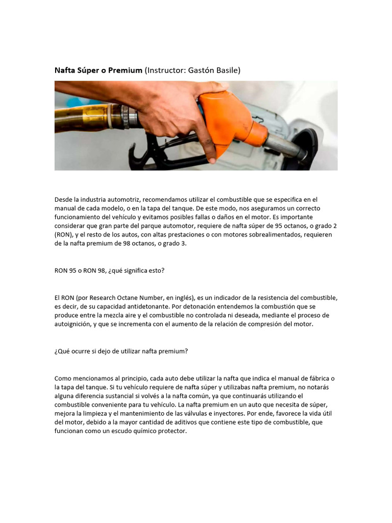 Nafta Súper o Premium Ypf Octanaje PDF | PDF | Gasolina | Combustibles