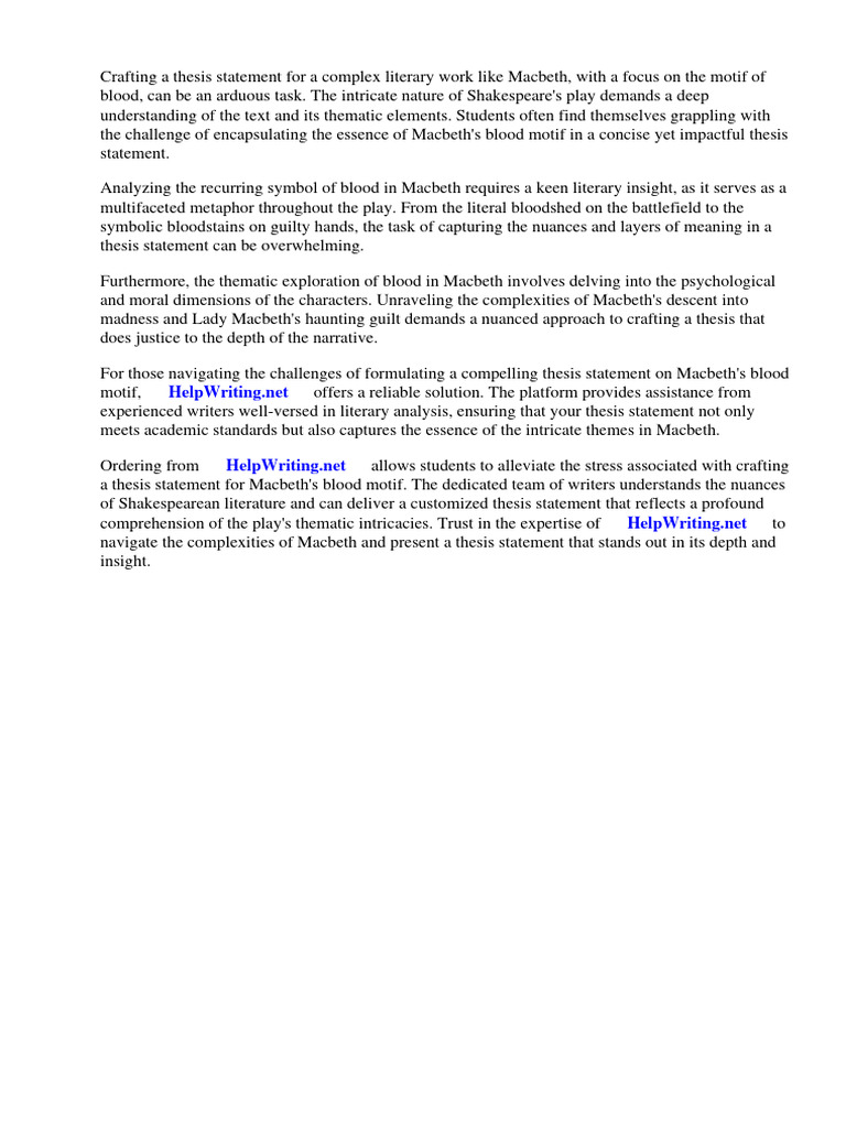 Thesis Statement Macbeth Blood | PDF | Macbeth