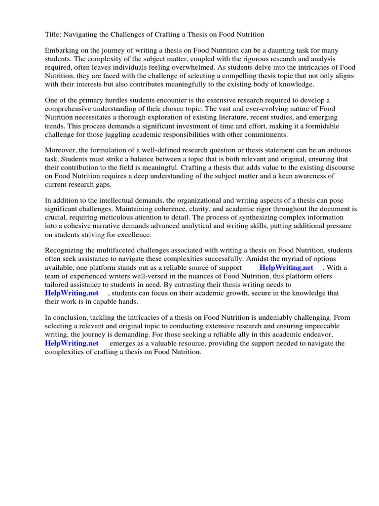 Thesis Topics Food Nutrition | PDF | Diet (Nutrition) | Diet & Nutrition