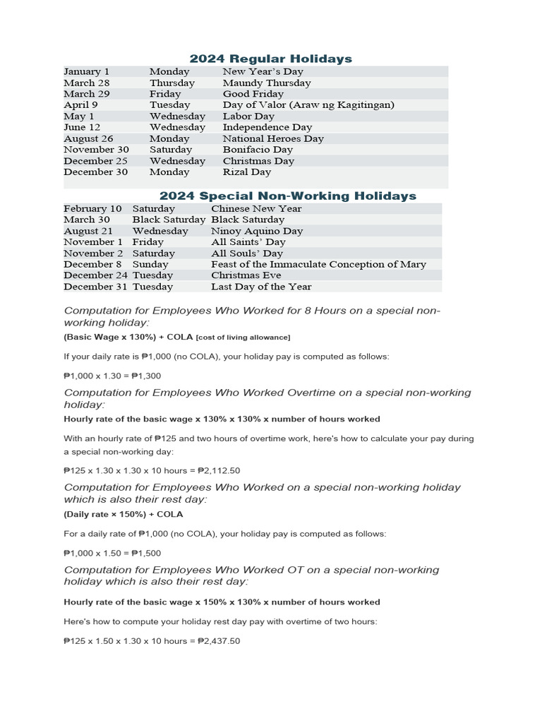 2024 Regular Holidays | PDF