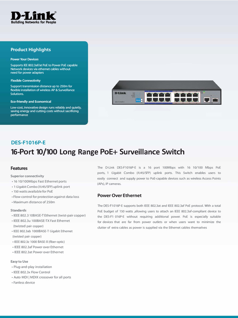 DES F1016P E 5d2f08b466867 | PDF | Ethernet | Network Switch