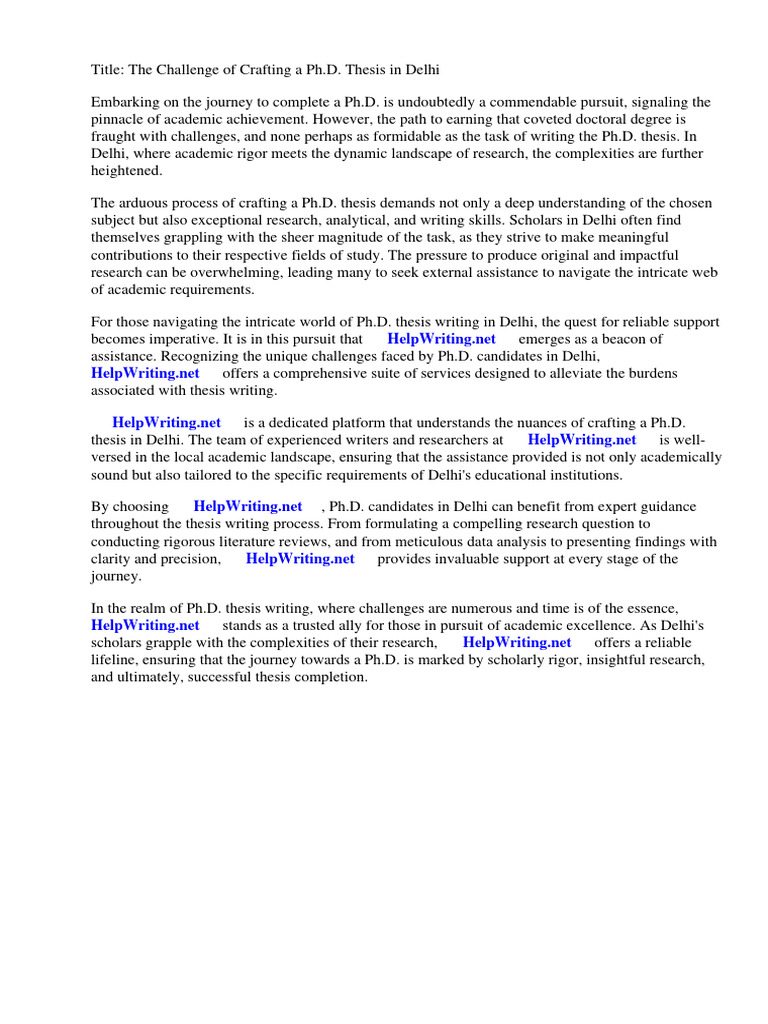 Phd Thesis Help Delhi | PDF | Thesis | Doctor Of Philosophy