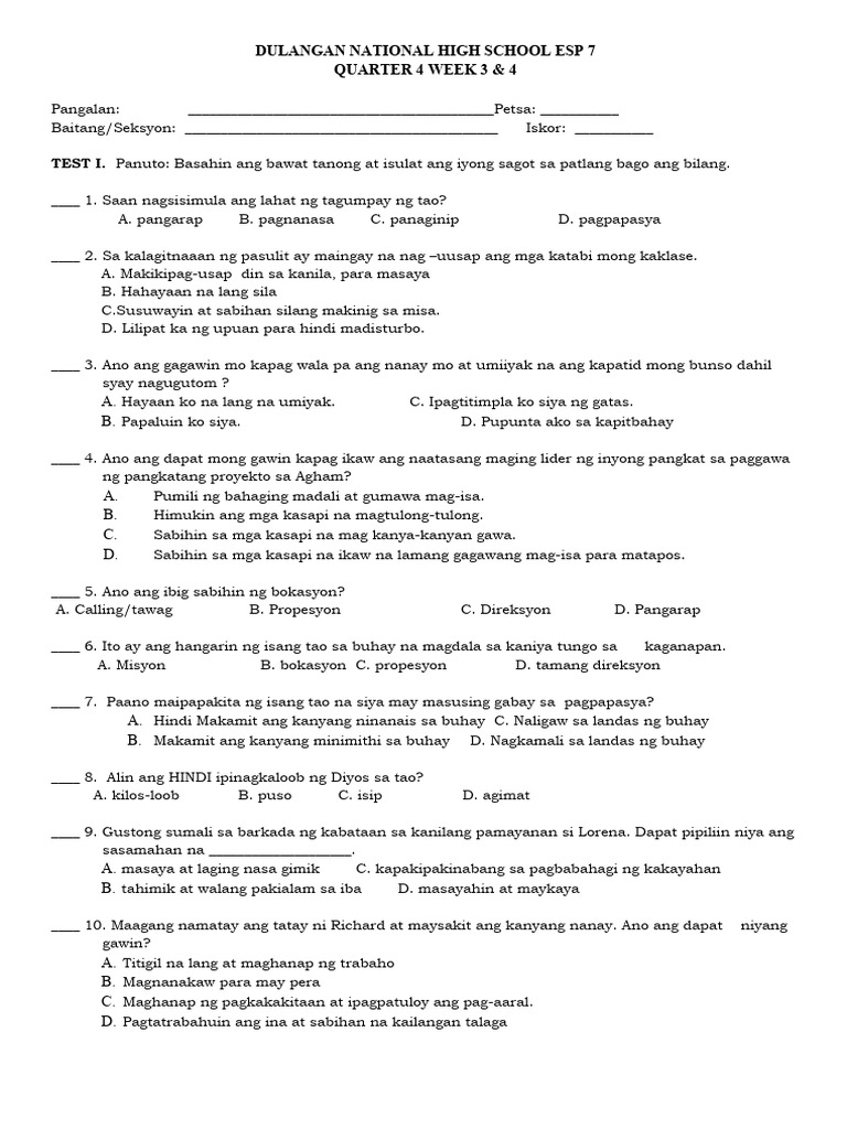 ESP-7-Q4-ASSESSMENT-WEEK-3-4 | PDF
