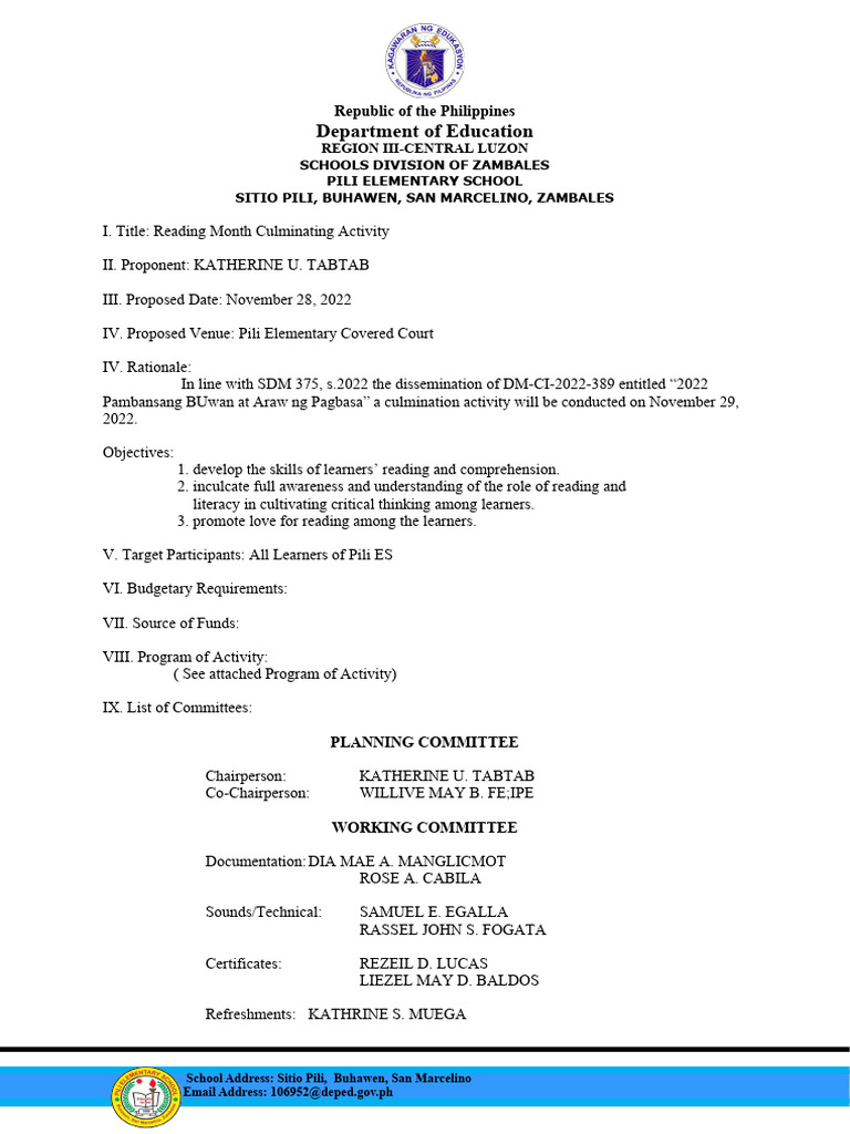 Culminating Activity - Reading Month | PDF | Philippines | Learning