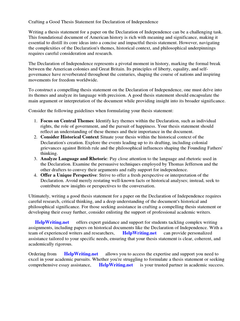 Good Thesis Statement For Declaration of Independence | PDF | United ...