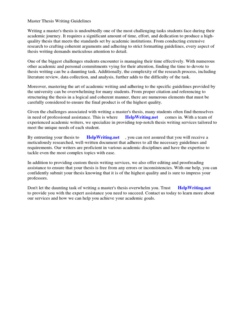 Master Thesis Writing Guidelines | PDF | Thesis | Methodology