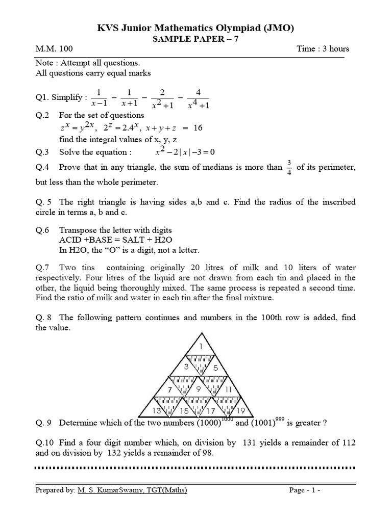 Junior Math Olympiad Prep | PDF | Triangle | Mathematics