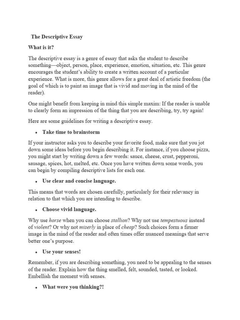 Descriptive Writing | PDF | Essays | Emotions