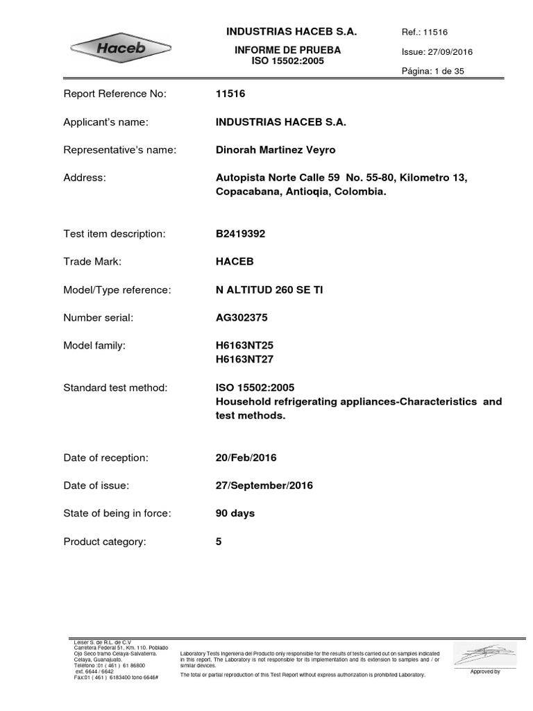 Iso 15502 11516 Pangea Wa R3 PDF Refrigerator Power Supply