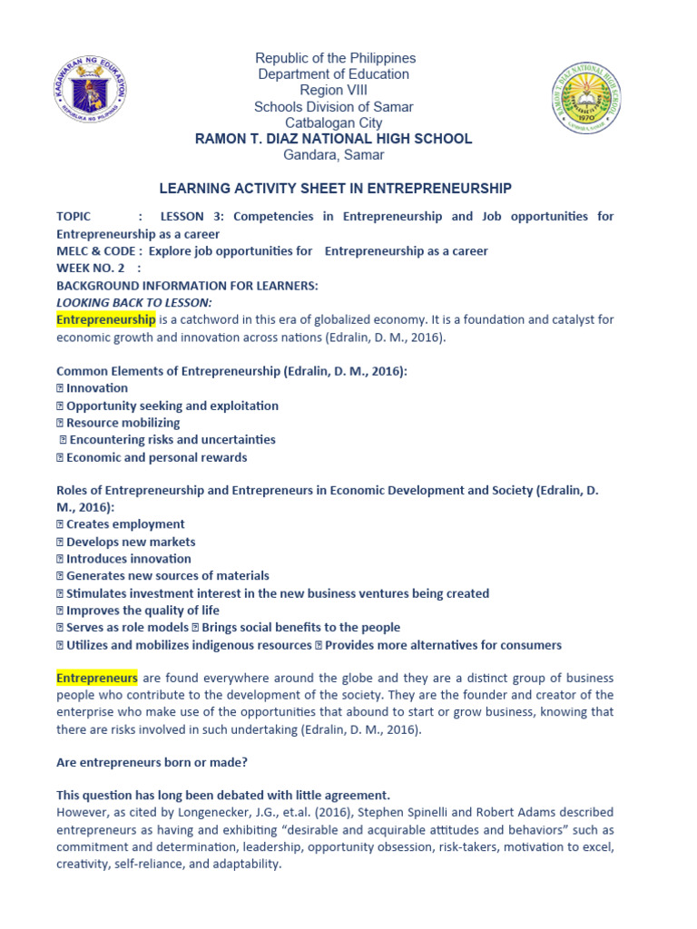 Entrepreneurship Competencies Guide | PDF | Entrepreneurship | Cognition