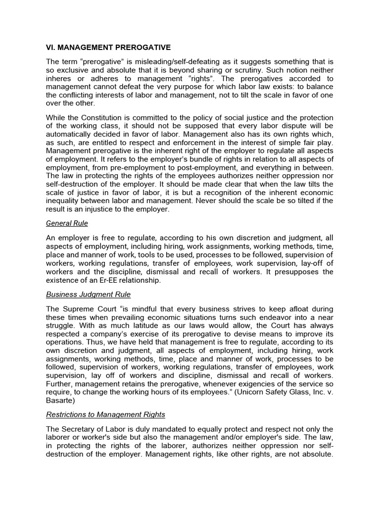 Management Prerogatives | PDF | Employment | Restraint Of Trade