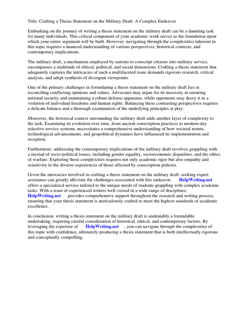 Thesis Statement Military Draft | PDF | Iraq War | Uniform Code Of ...