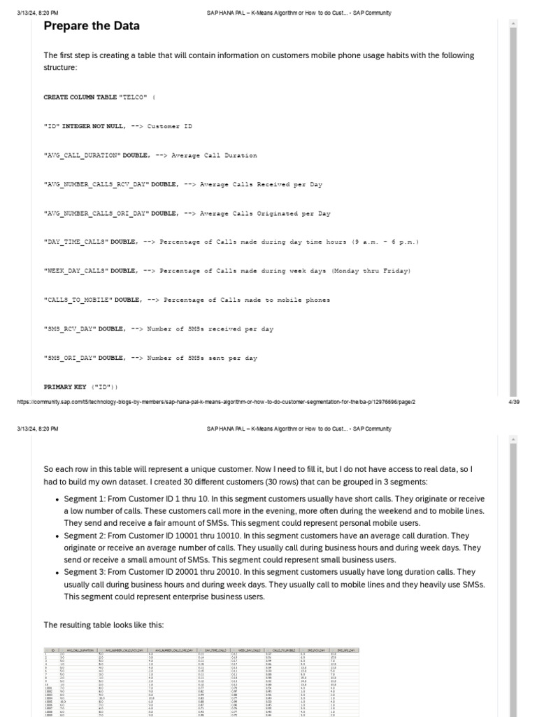 SAP HANA PAL – K-Means Algorithm or How to do Cust... - SAP Community-9 | PDF | Cluster Analysis ...