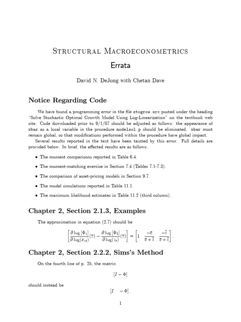 Errata | PDF | Vector Autoregression | Applied Mathematics