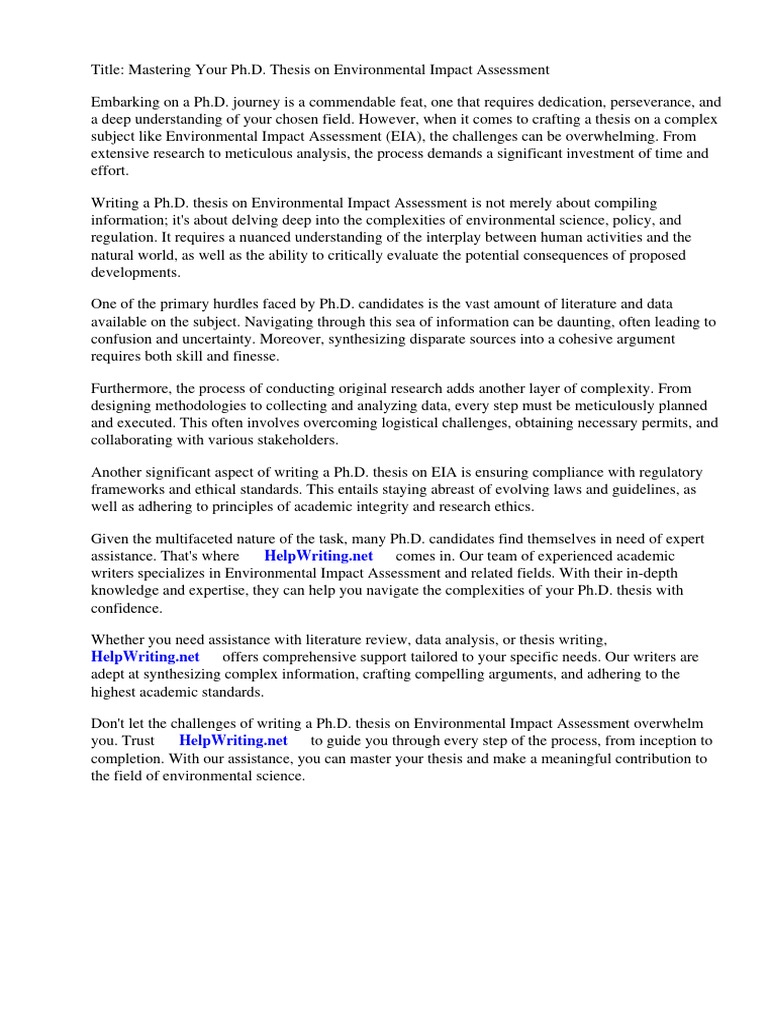 Phd Thesis Environmental Impact Assessment | PDF | Environmental Impact Assessment | Natural ...