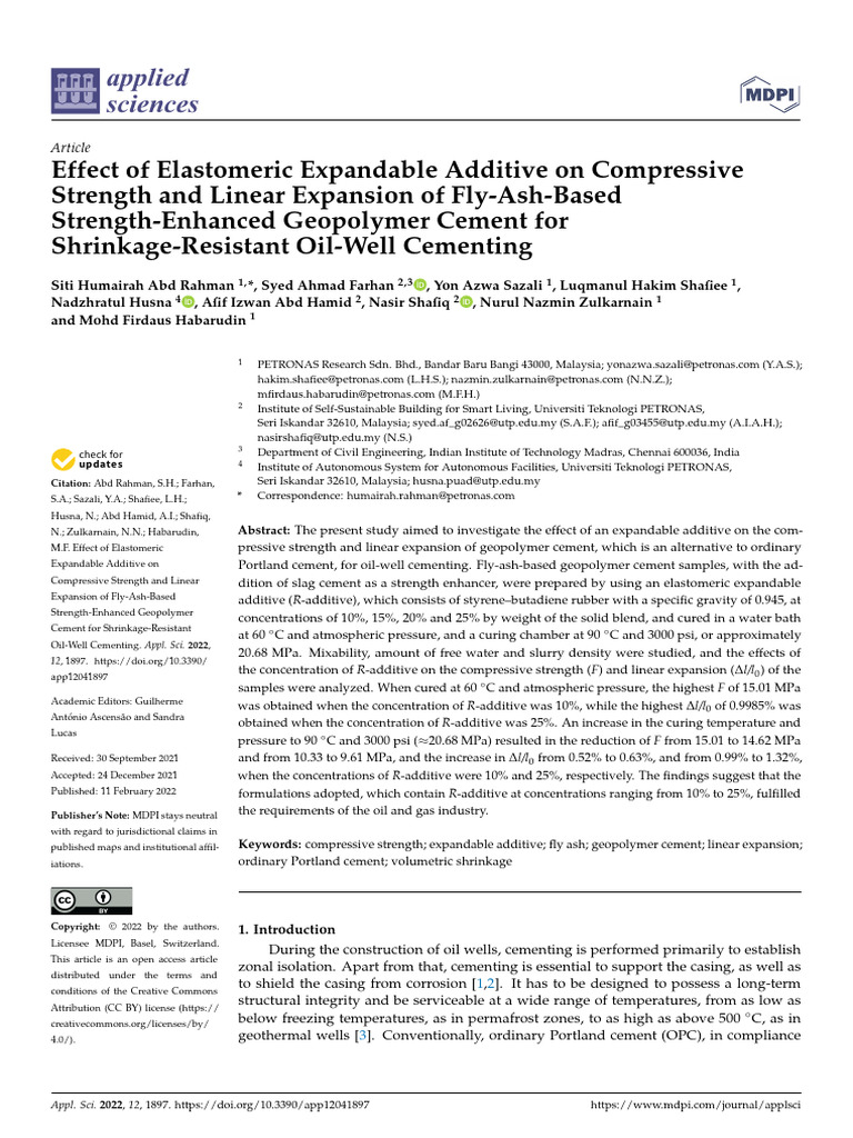 Effect of Elastomeric Expandable Additive On Compressive | PDF | Cement ...