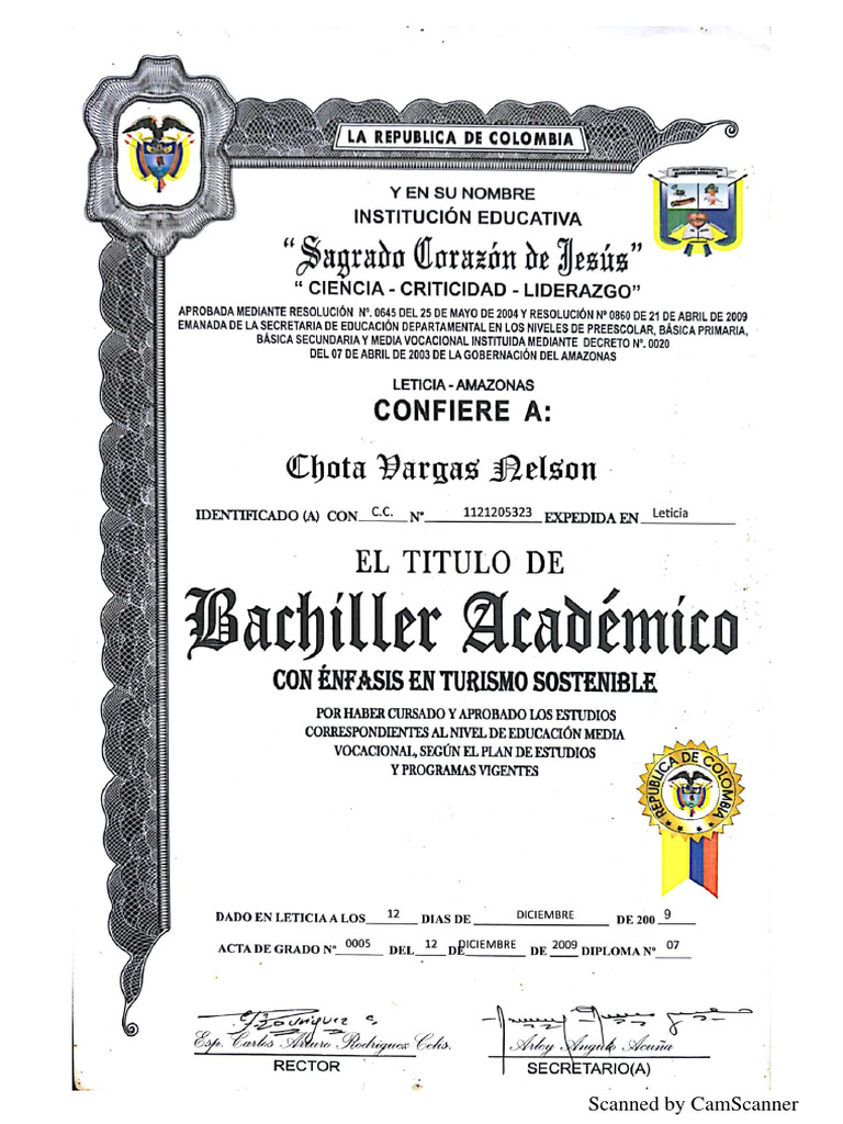 Titulo Bachiller Nelson Sagrado | PDF