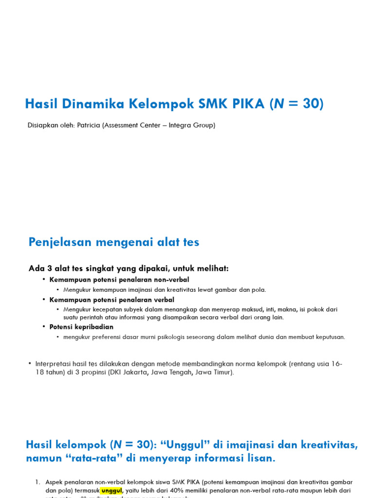 Ulasan Potensi Siswa SMK PIKA | PDF