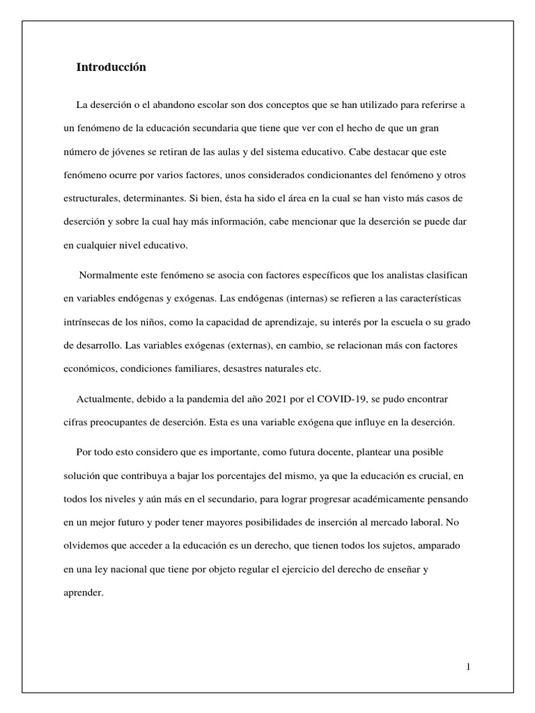 DESERCIÓN ESCOLAR - Problemática Educativa | PDF | Enseñando | Aprendizaje