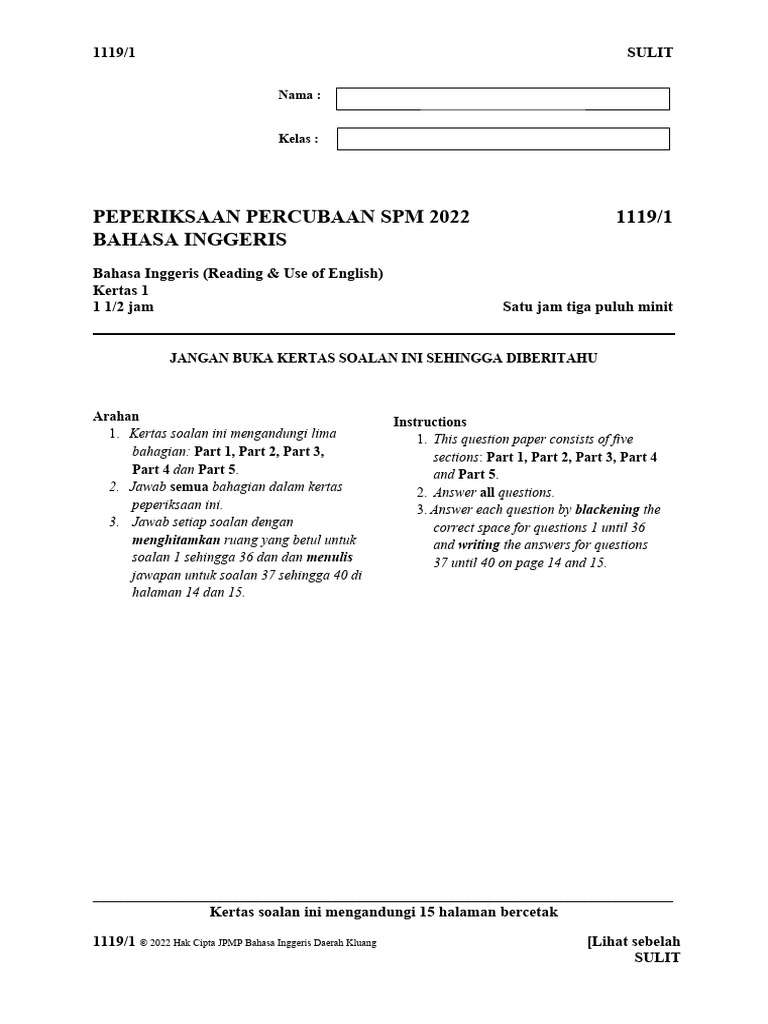 SPM 2022 English Trial Exam Paper | PDF | Anxiety | Social Media