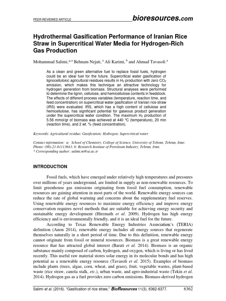 Hydrogen from Rice Straw Gasification | PDF | Cellulose | Gasification