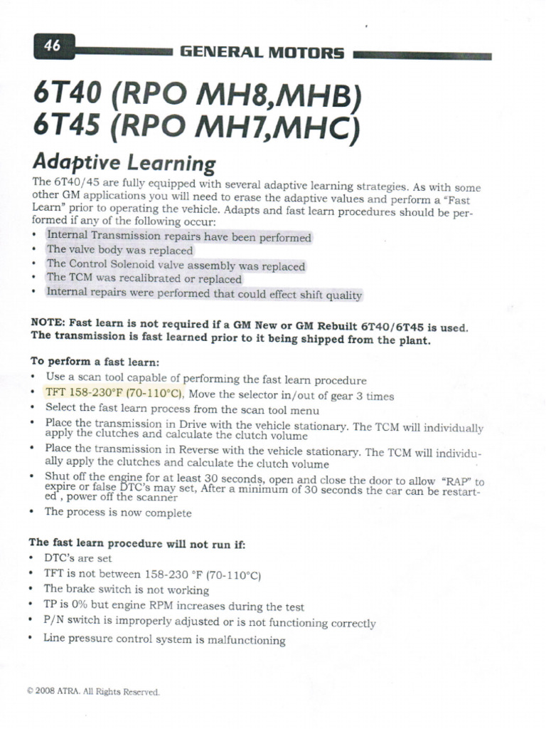 6t45e Relearn Process | PDF