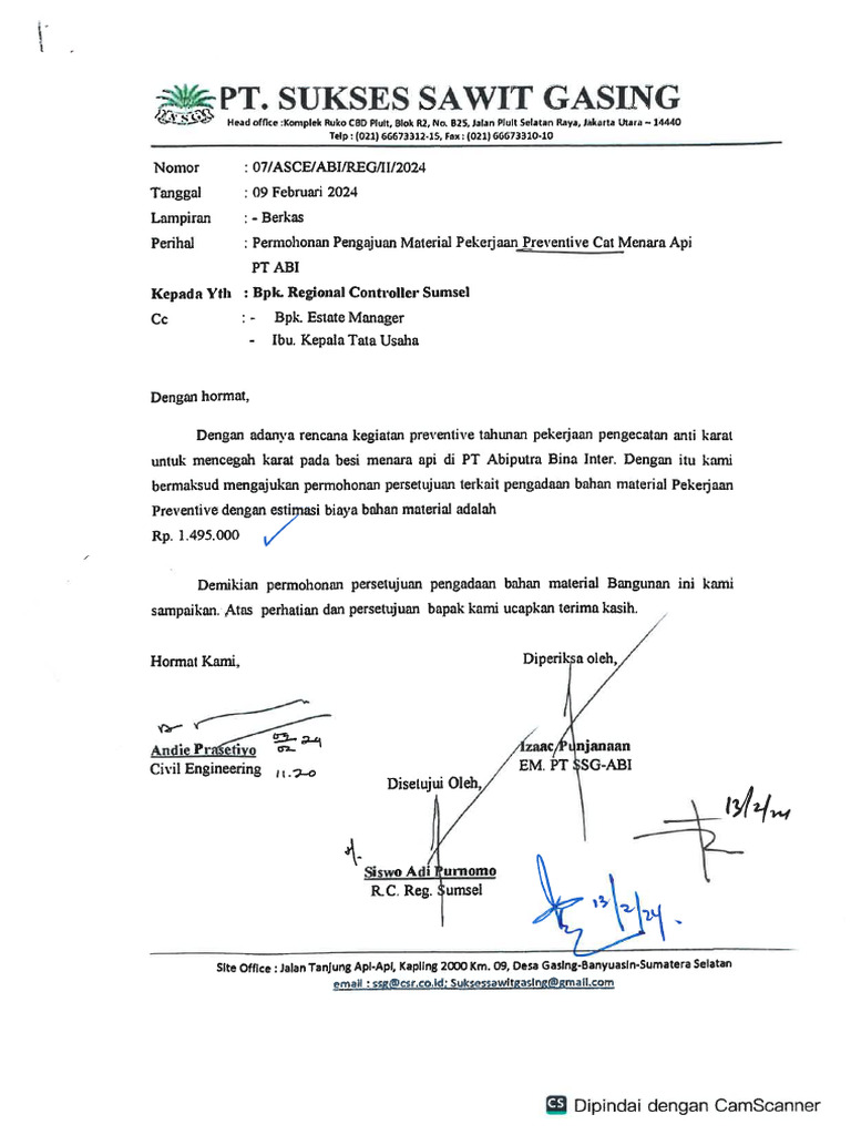 Permohonan Material Cat Menara API PT ABI | PDF