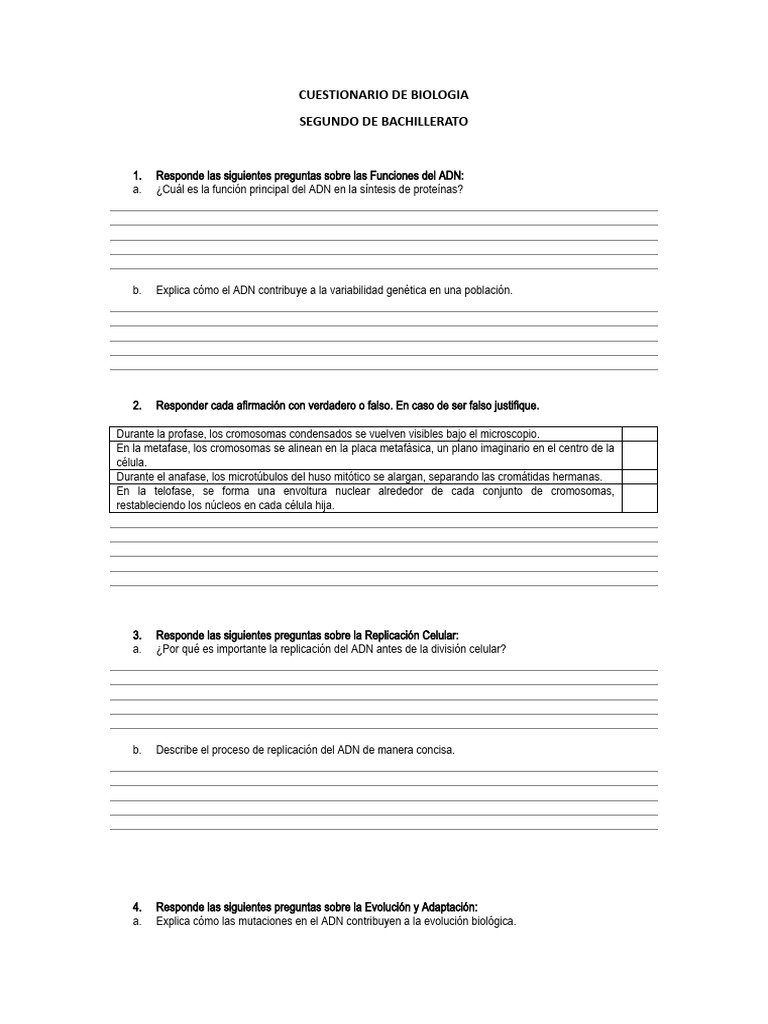 CUESTIONARIO DE BIOLOGIA | PDF | Mitosis | Biología Molecular