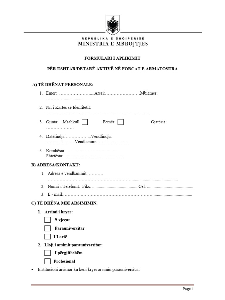 Formular Aplikimi Shkurt 2024 | PDF