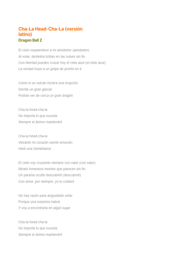 CHA-LA HEAD-CHA-LA (VERSIÓN LATINO) - Dragon Ball | PDF