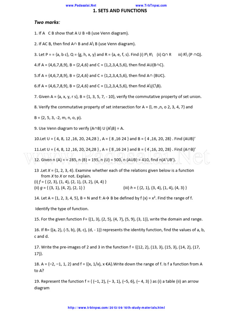 10th Maths Unit 1234 Study Material | PDF | Function (Mathematics) | Mathematical Logic